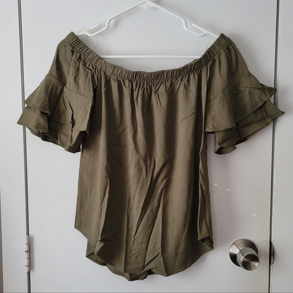 Moa Moa | Tops | Olive Green Ruffle Off Shoulder Top | Poshmark